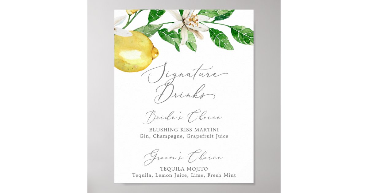 Modern Lemon Garden Signature Drinks Sign | Zazzle
