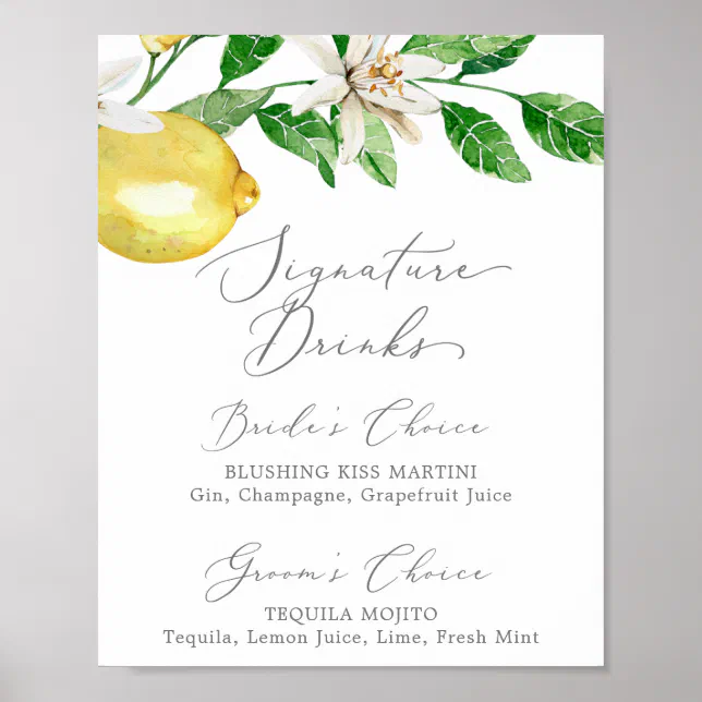 Modern Lemon Garden Signature Drinks Sign | Zazzle