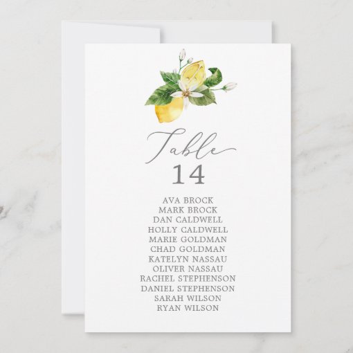 Modern Lemon Garden Table Number Seating Chart | Zazzle