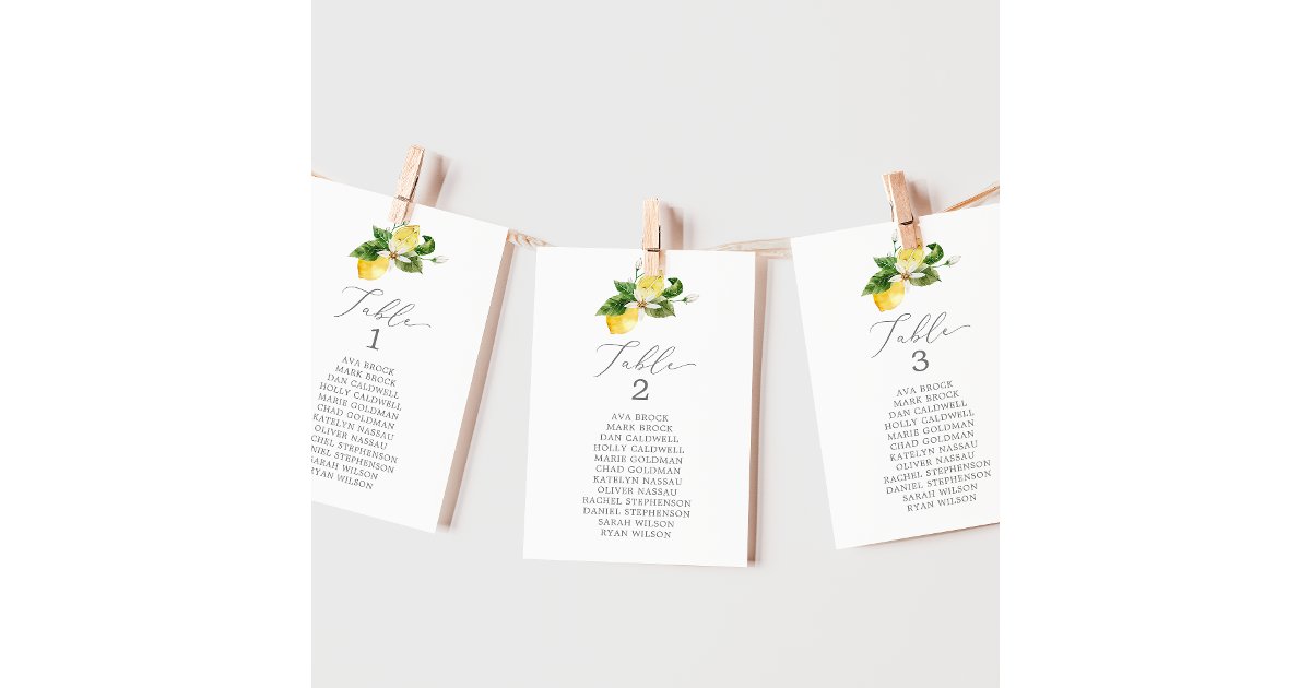 Modern Lemon Garden Table Number Seating Chart | Zazzle