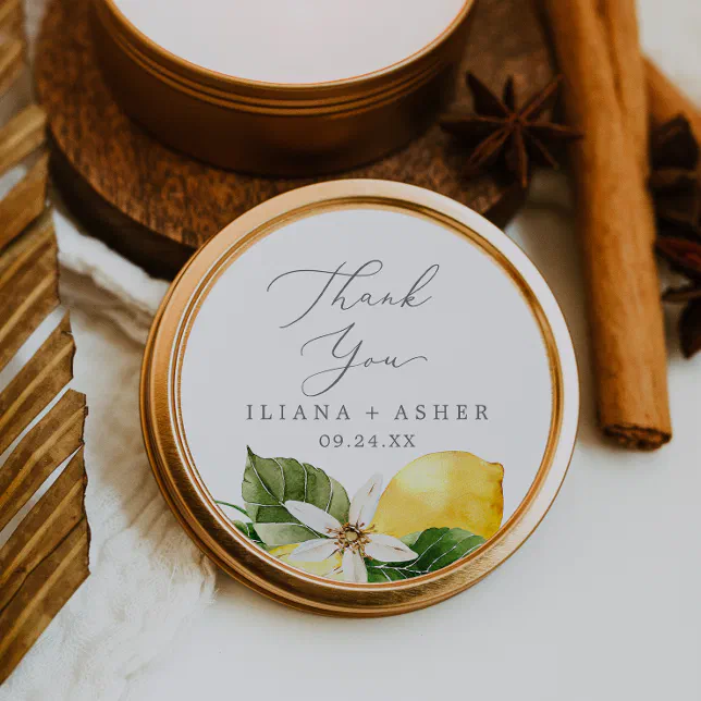 Modern Lemon Garden Thank You Favor Sticker | Zazzle