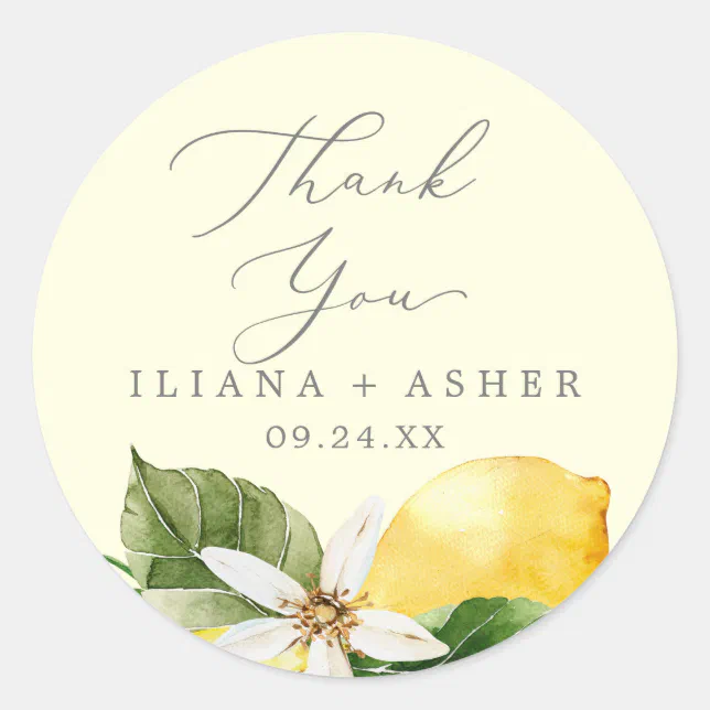 Modern Lemon Garden Yellow Thank You Favor Sticker | Zazzle