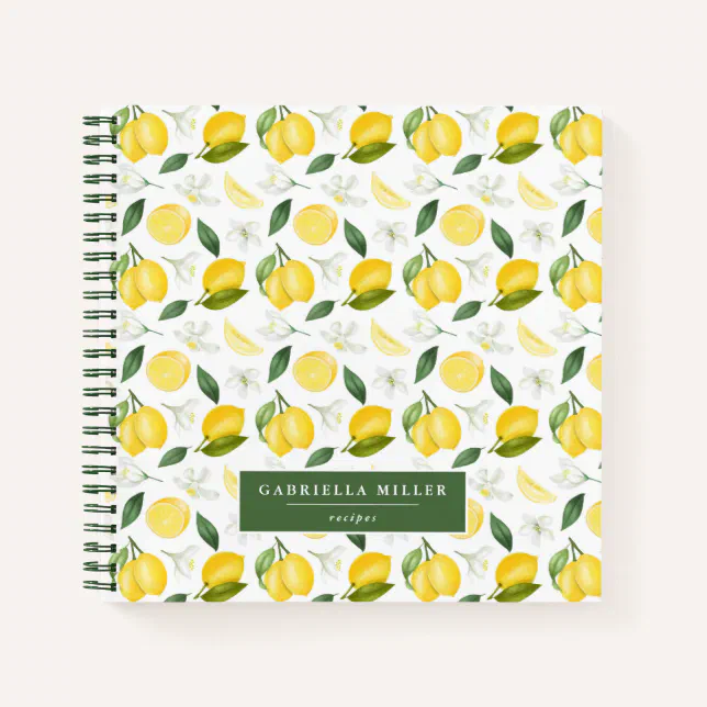 Modern Lemon Pattern Personalized Recipe Notebook | Zazzle