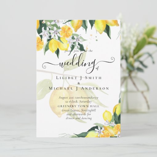 Modern Lemon Tree Wedding Invite Elegant | Zazzle