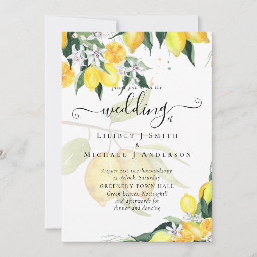Modern Lemon Tree Wedding Invite Elegant | Zazzle