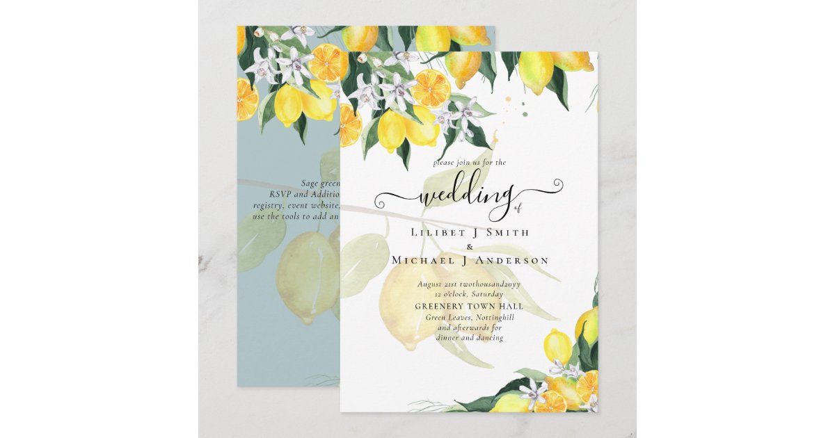 Modern Lemon Tree Wedding Invite Elegant | Zazzle