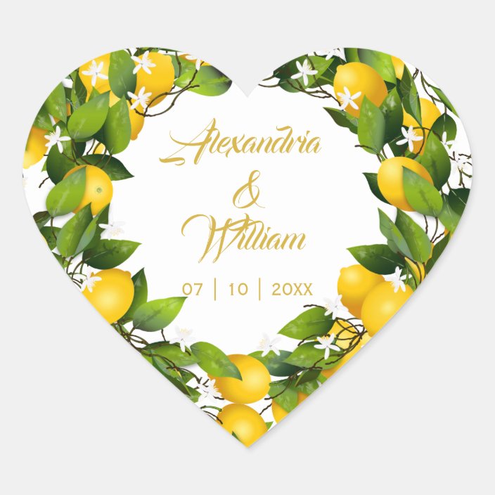 Modern Lemon Wreath | Wedding Heart Sticker | Zazzle.com
