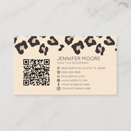 Modern Leopard Cheetah Custom Company Logo QR Code Business Card | Zazzle
