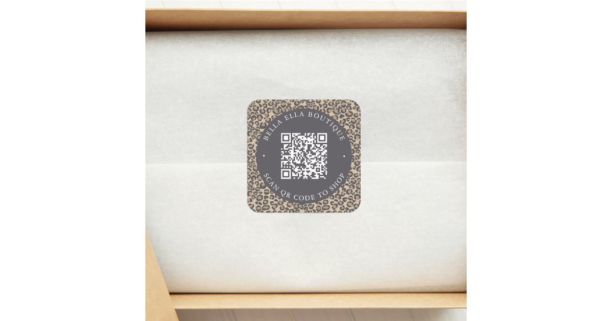 Modern Leopard Custom QR Code Shop Sticker | Zazzle