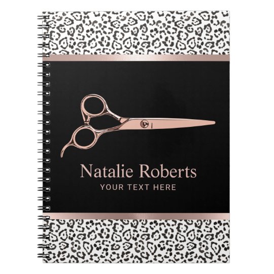 Modern Leopard Hair Stylist Rose Gold Scissor Notebook | Zazzle.com