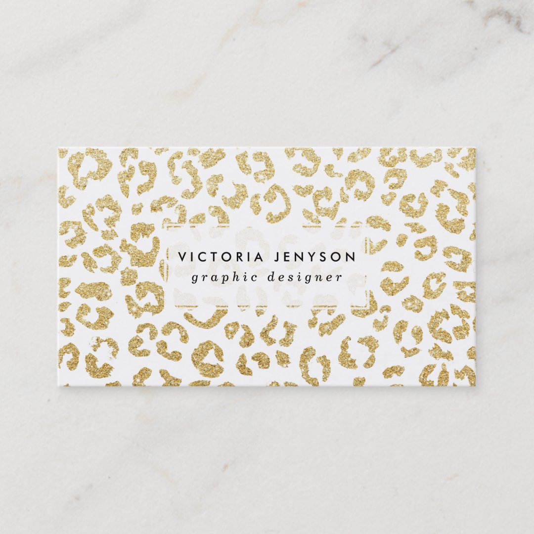Modern leopard pattern luxury faux gold glitter business card | Zazzle