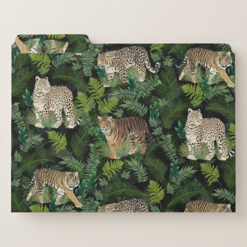 Modern Leopards Tigers Jungle Plants Black Design File Folder | Zazzle