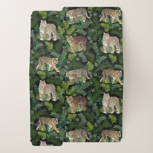 Modern Leopards Tigers Jungle Plants Black Design File Folder | Zazzle