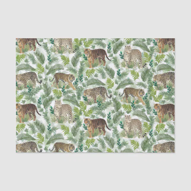 Modern Leopards Tigers Jungle Plants Tissue Paper | Zazzle