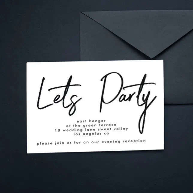 Modern Let's Party Black White Wedding Reception Invitation | Zazzle