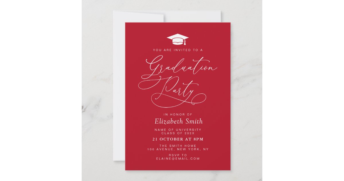 modern lettering red graduation party invitation | Zazzle