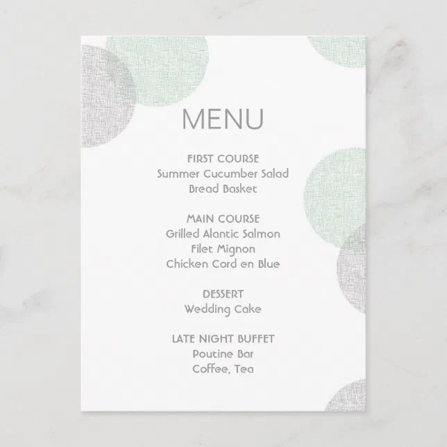 Modern Letterpress Style Circle Wedding Menu Card | Zazzle