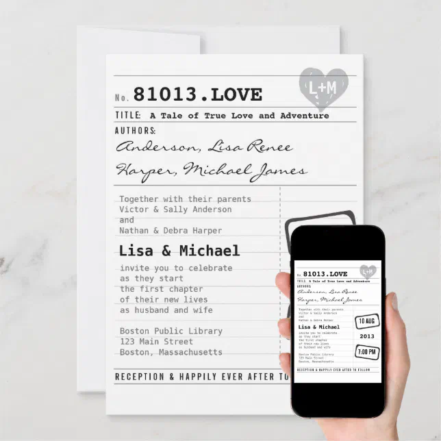Modern Library Card Wedding Invitation | Zazzle