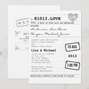 Modern Library Card Wedding Invitation | Zazzle