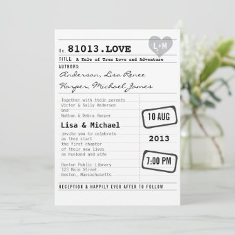 Modern Library Card Wedding Invitation | Zazzle
