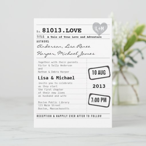 Modern Library Card Wedding Invitation | Zazzle