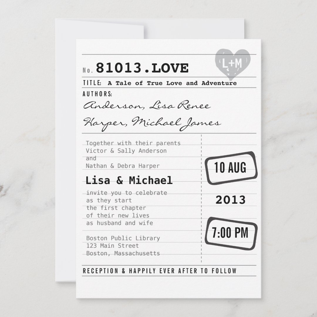 Modern Library Card Wedding Invitation | Zazzle