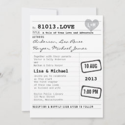 Modern Library Card Wedding Invitation | Zazzle