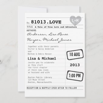 Modern Library Card Wedding Invitation | Zazzle