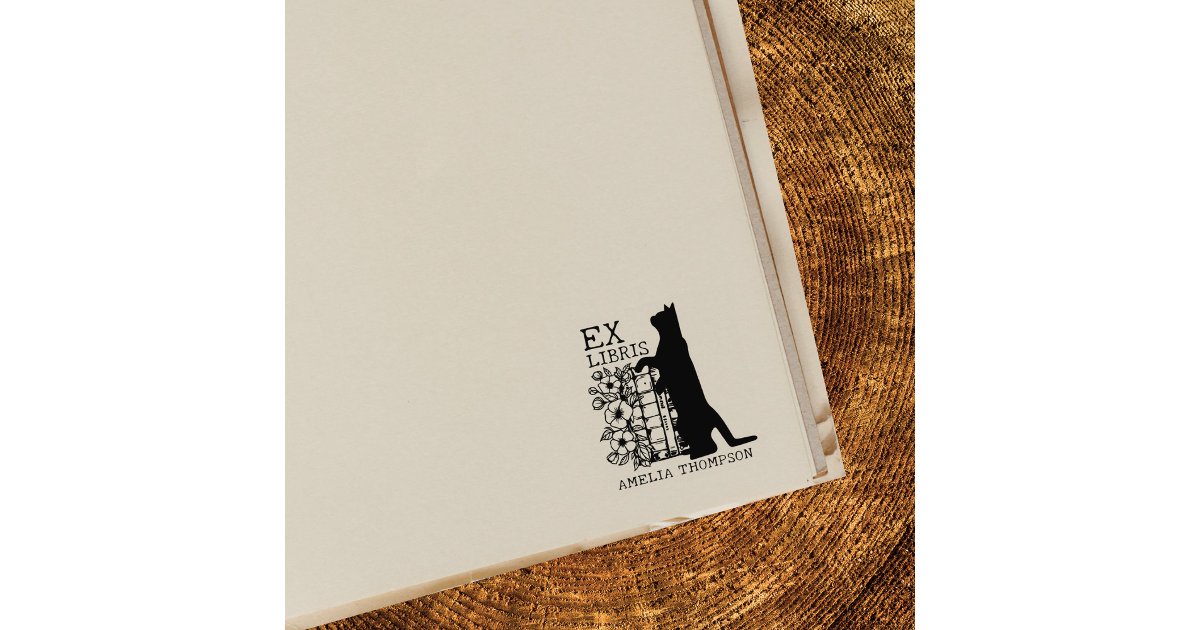 Modern Library Cat, Bookplate Rubber Stamp | Zazzle