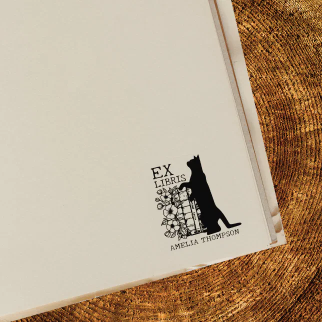 Modern Library Cat, Bookplate Rubber Stamp | Zazzle