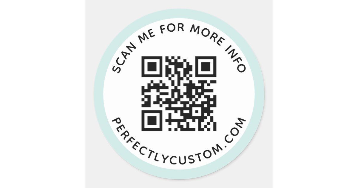 Modern light aqua blue border QR code and text Classic Round Sticker ...
