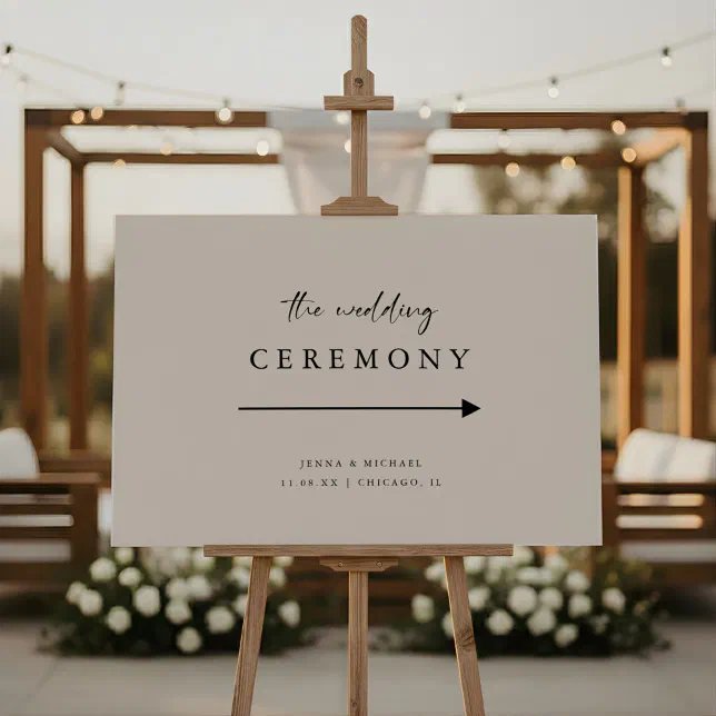 Modern Light Beige Script Wedding Directional Sign | Zazzle