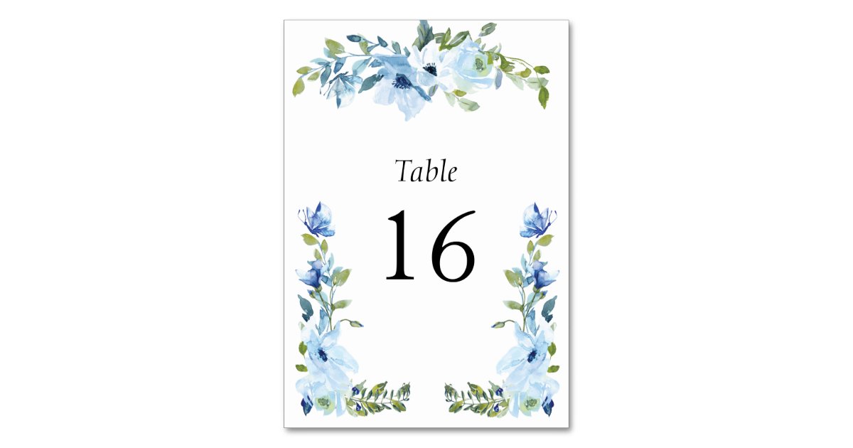 modern light blue floral frame wedding table number | Zazzle