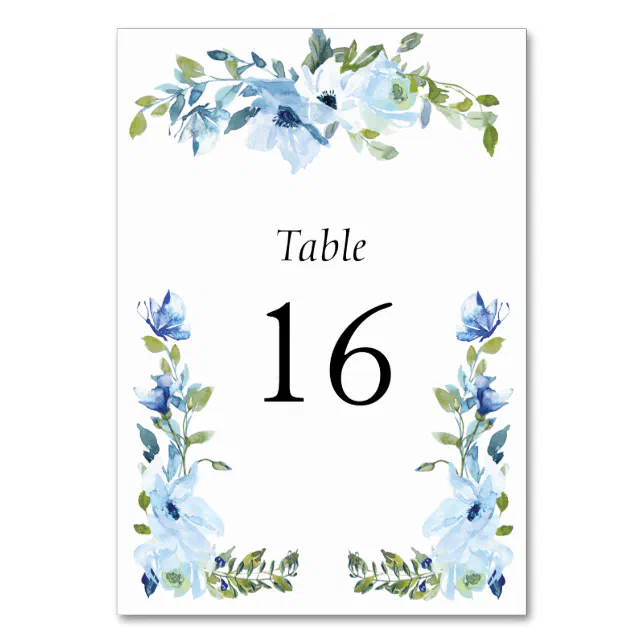 modern light blue floral frame wedding table number | Zazzle