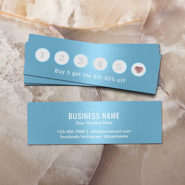 Modern Light Blue Metallic 6 Punch Loyalty Card | Zazzle