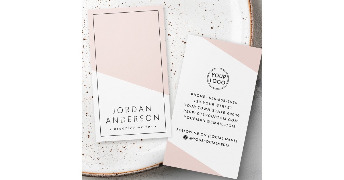 Modern light blush pink geometric business card | Zazzle