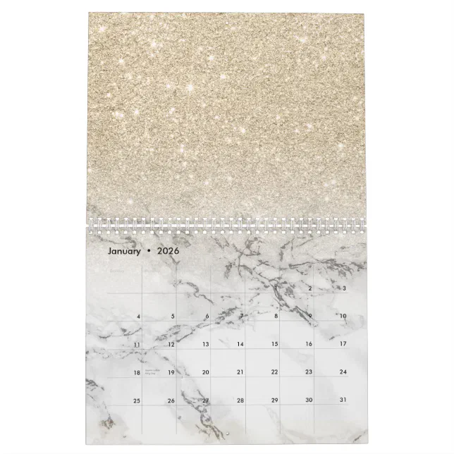 Modern light gold glitter ombre glitter marble calendar | Zazzle