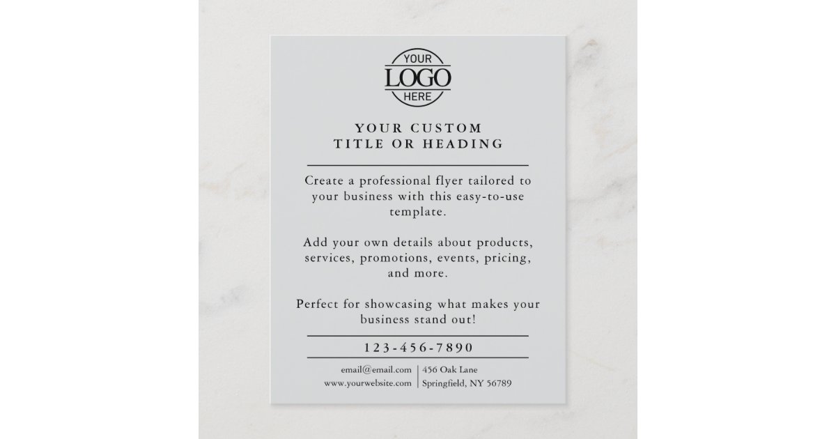 Modern Light Gray Business Logo Promotional Flyer | Zazzle
