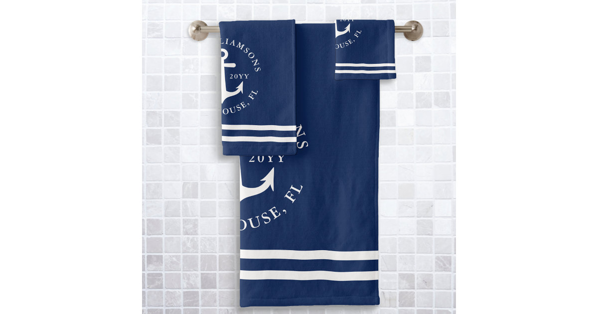 Modern Light Navy Blue White Nautical Anchor Bath Towel Set | Zazzle