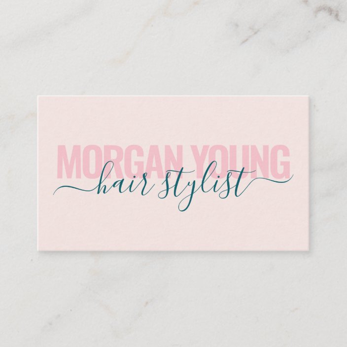Modern light pink hair stylist script signature business card | Zazzle.com