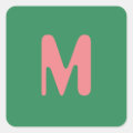 Modern Light Pink Initial Letter | Seaweed Green Square Sticker | Zazzle