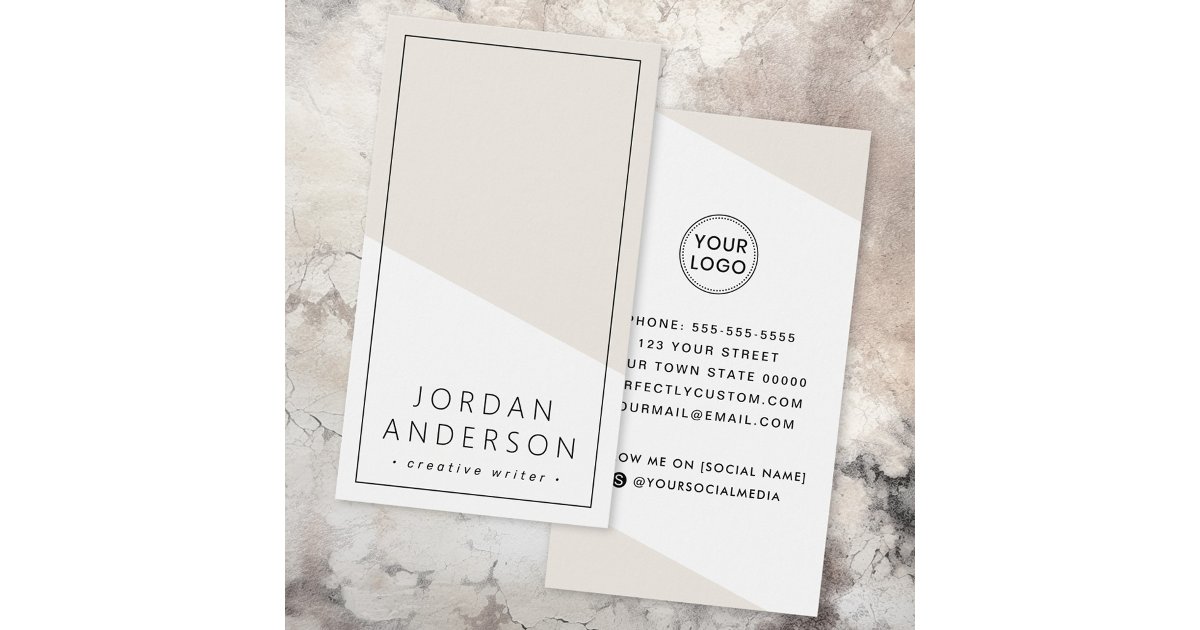 Modern light tan brown geometric business card | Zazzle