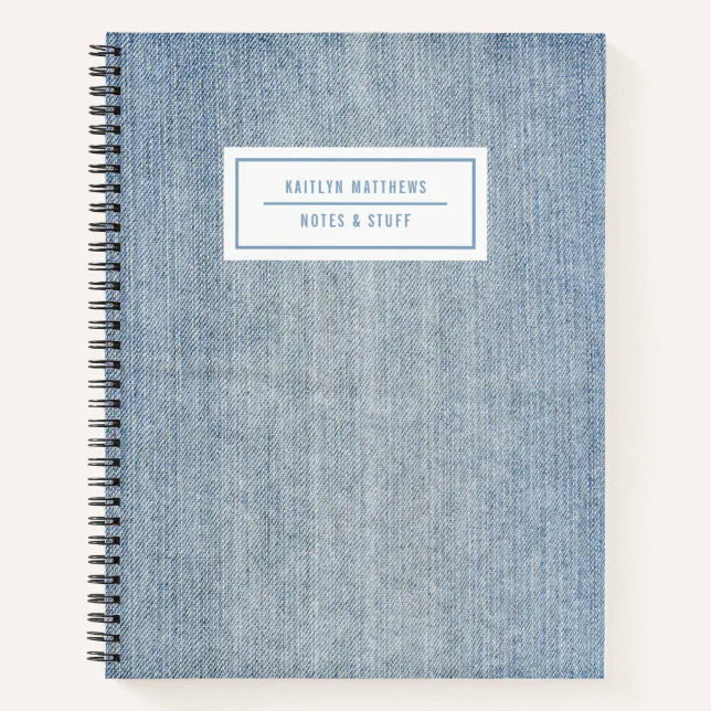 Modern Light Wash Denim Jeans Texture Name Notebook | Zazzle