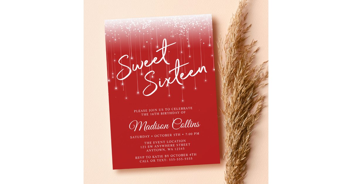 Modern Lights Red Sweet 16 Invitation | Zazzle