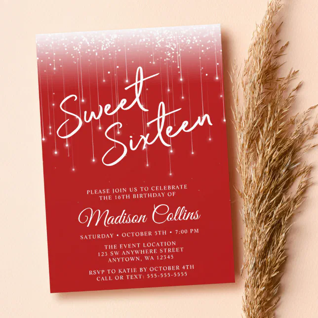 Modern Lights Red Sweet 16 Invitation | Zazzle