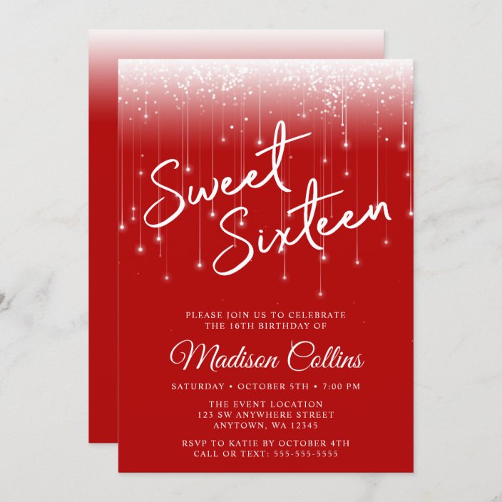 Modern Lights Red Sweet 16 Invitation | Zazzle.com