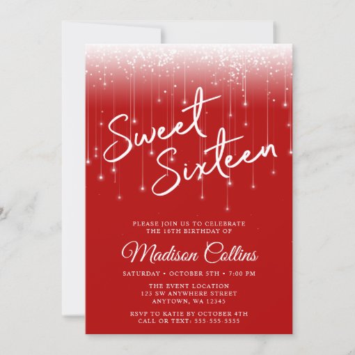 Modern Lights Red Sweet 16 Invitation | Zazzle