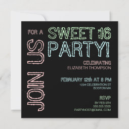 Modern Lights Sweet 16 Birthday Party Invitation | Zazzle
