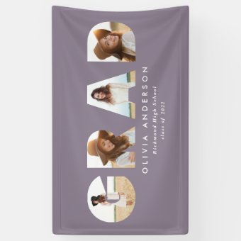 Modern lilac purple simple multi photo graduation banner | Zazzle