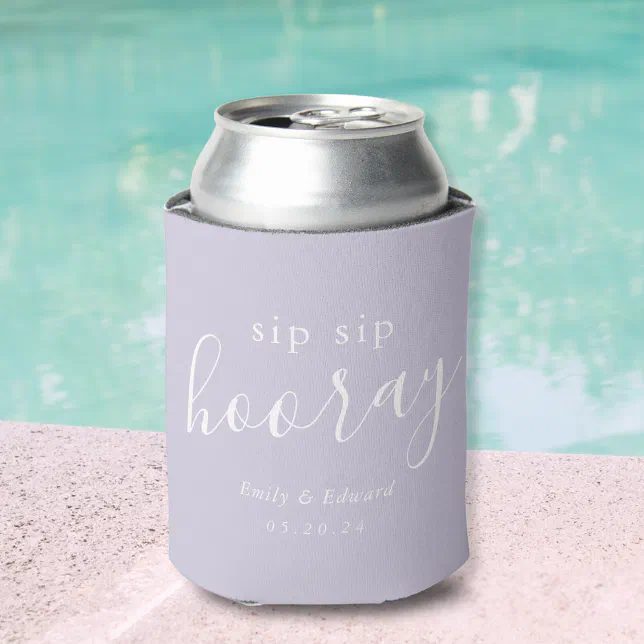 Modern Lilac Sip Sip Hooray Wedding Favor Can Cooler | Zazzle